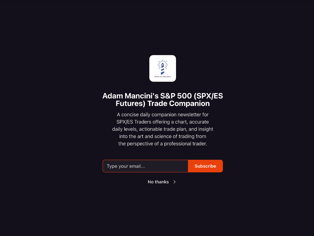 Adam Mancini's S&P 500 (SPX/ES Futures) Trade Companion | BiteSizedBriefs